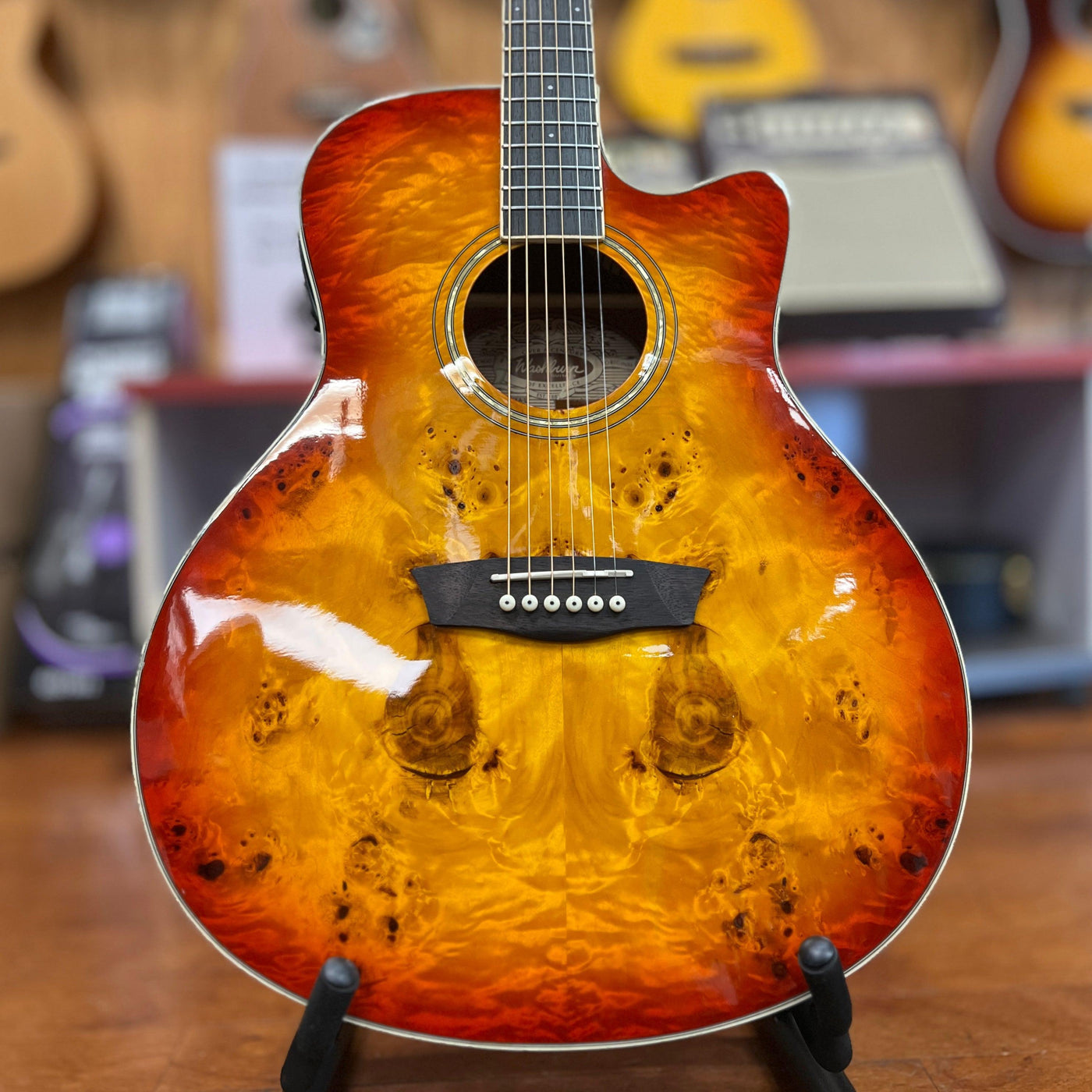 Home Used Acoustic Instruments USED Washburn Deep Forest Burl 6 String ...
